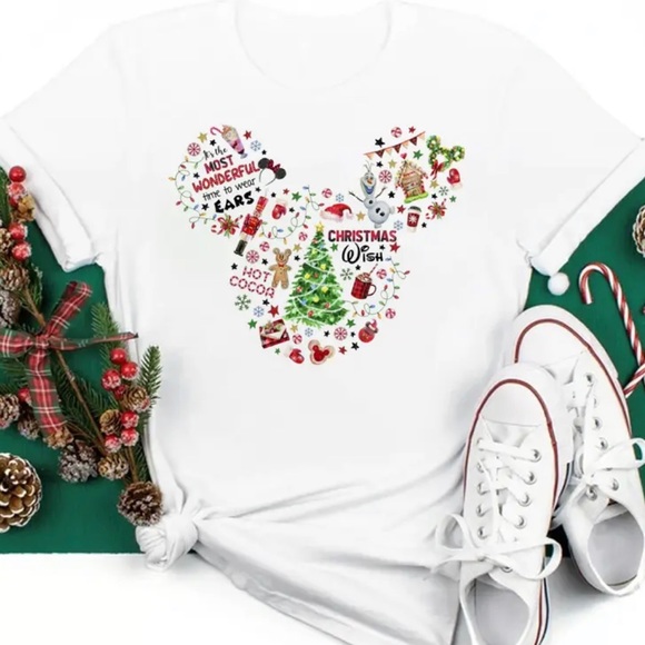 Disney | Tops | Disney World Christmas Mickey Shaped Iron On Transfer ...